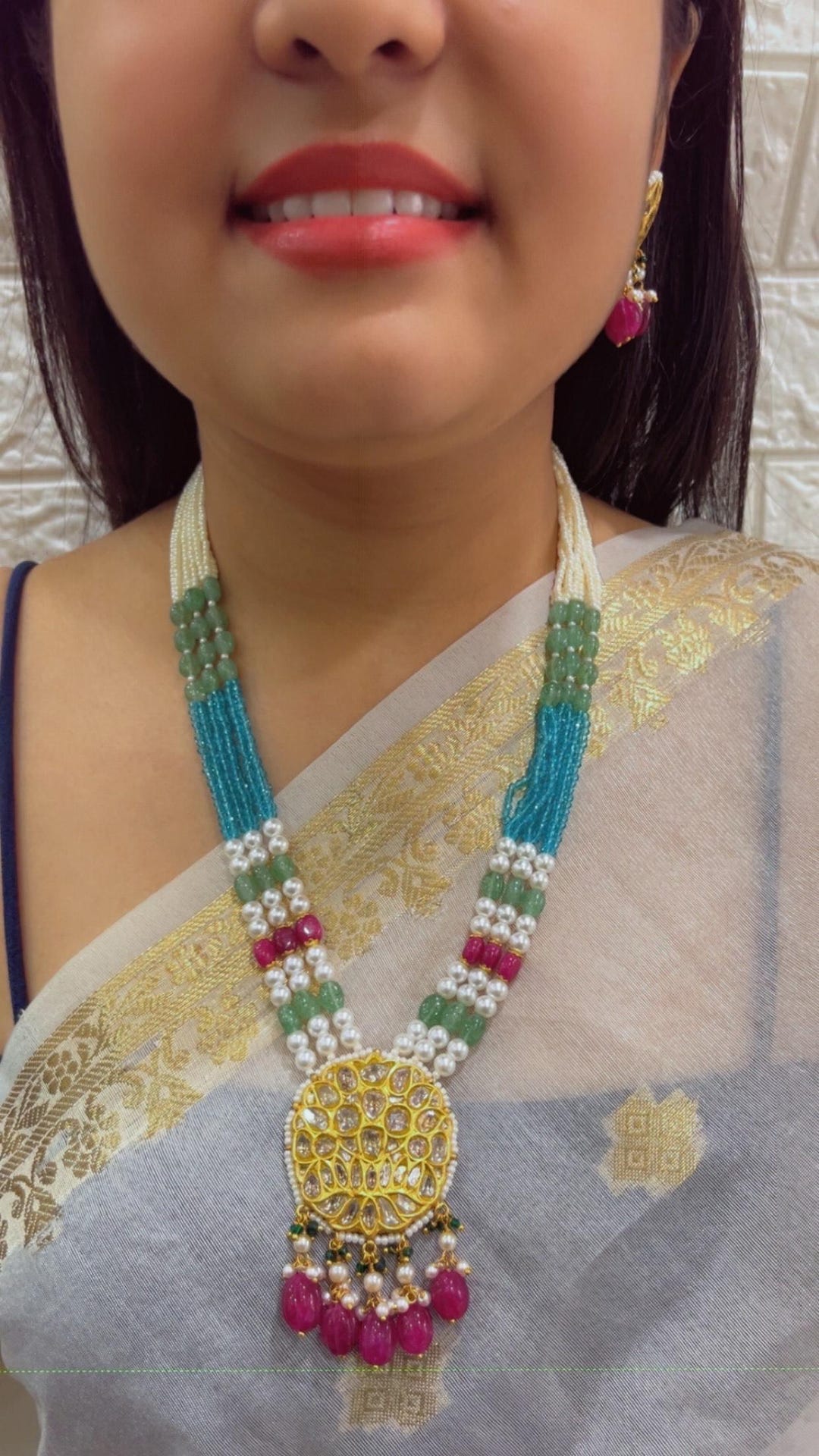 22K Gold Hallmarked Diamond Polki Multi Choker Necklace Jewelry Set ...