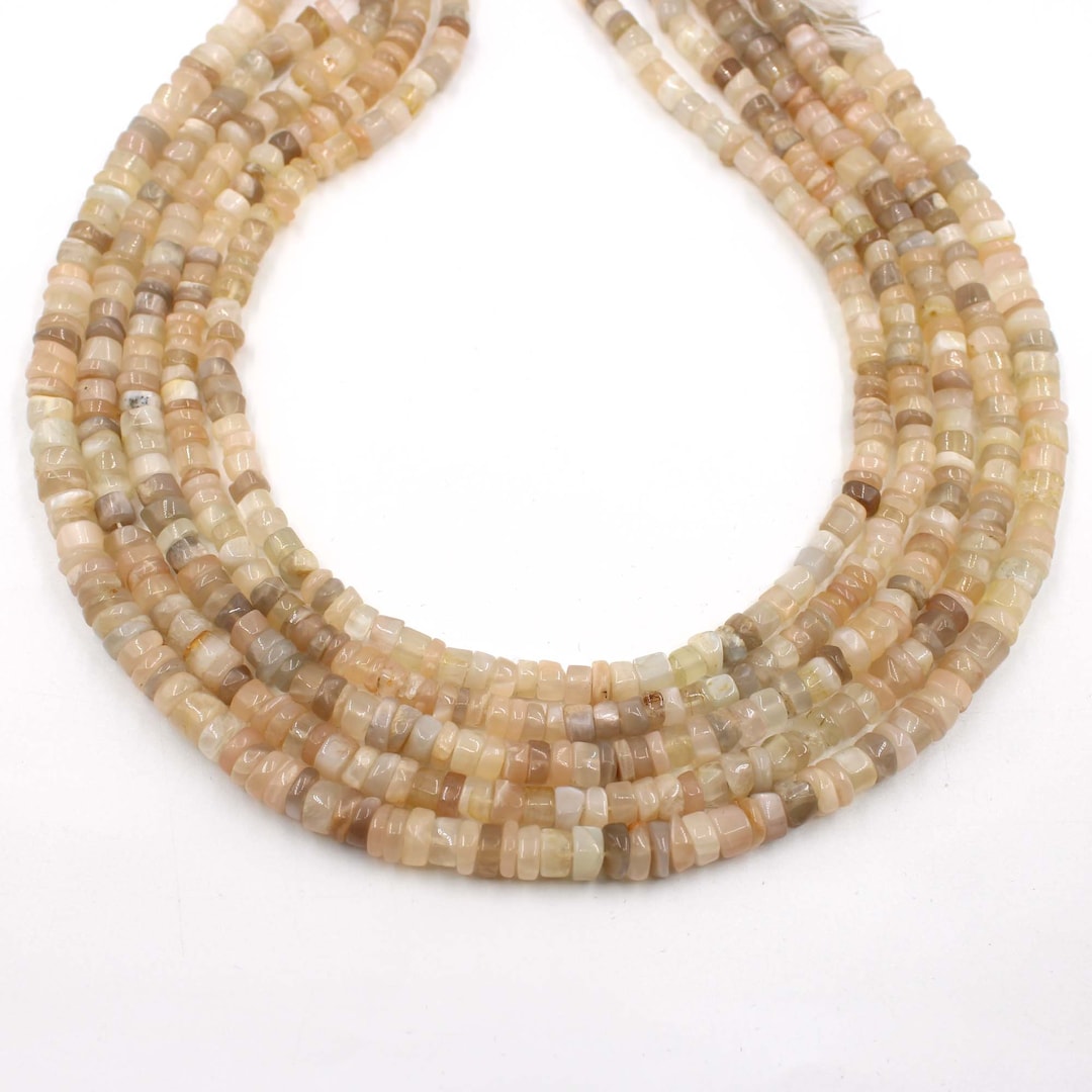 Peach Moonstone Heishi Tyre Wheel Shape Gemstone Beads, Smooth Heishi ...