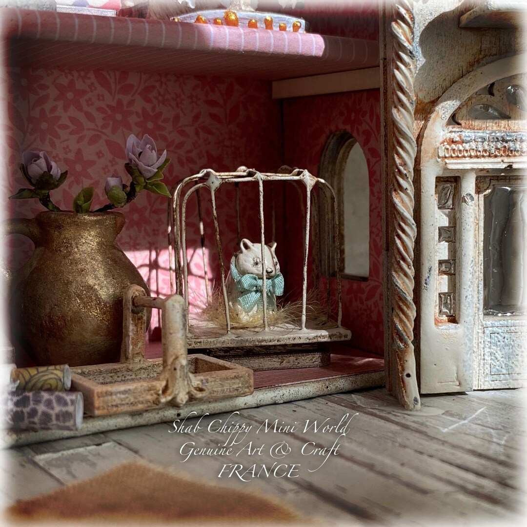 October Cage Wood Metal Hamster Coquettish With Green Silk Knot ...