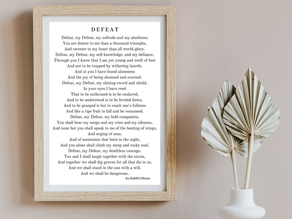 Poem Print Kahlil Gibran My Defeat Typography Wall Art | Etsy