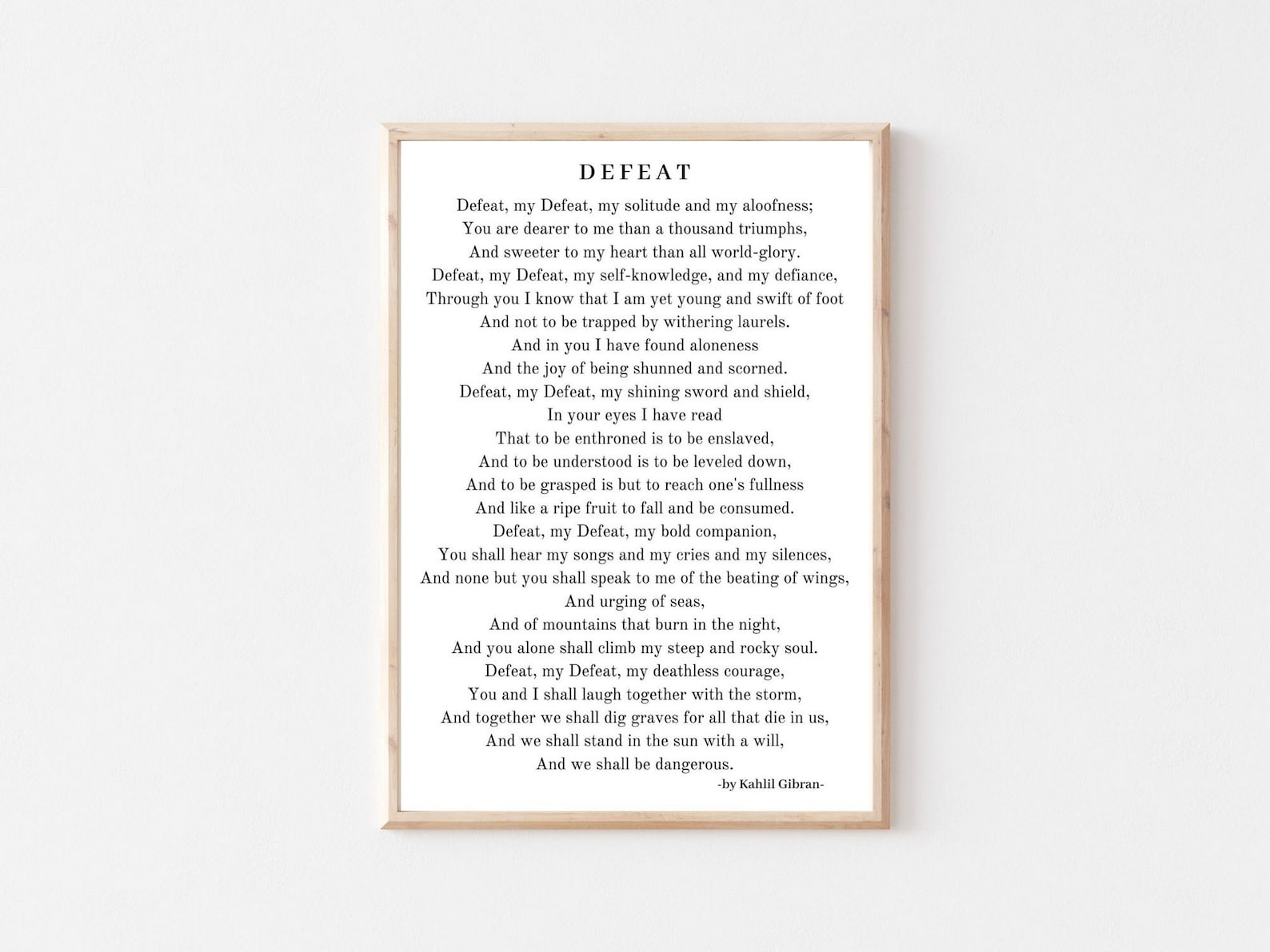 Poem Print Kahlil Gibran My Defeat Typography Wall Art | Etsy