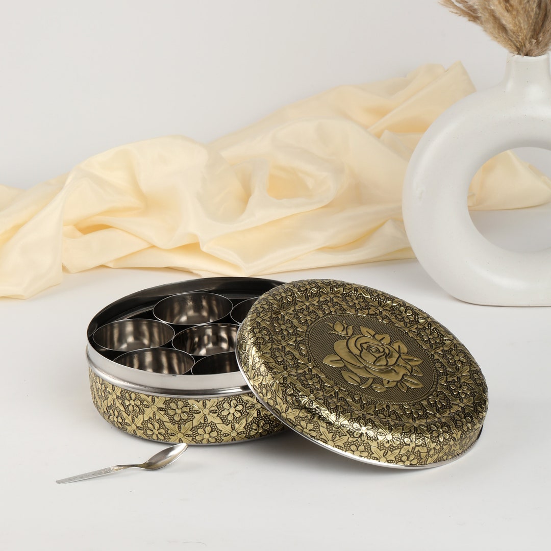 NAVRANG Stainless Steel Spice Box Masala Box Dabba Decorative Container ...