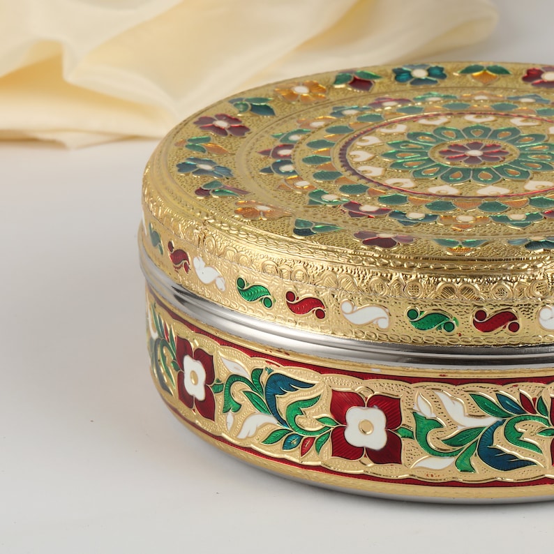 NAVRANG Stainless Steel Spice Box Masala Box/dabba Decorative Meenakari ...