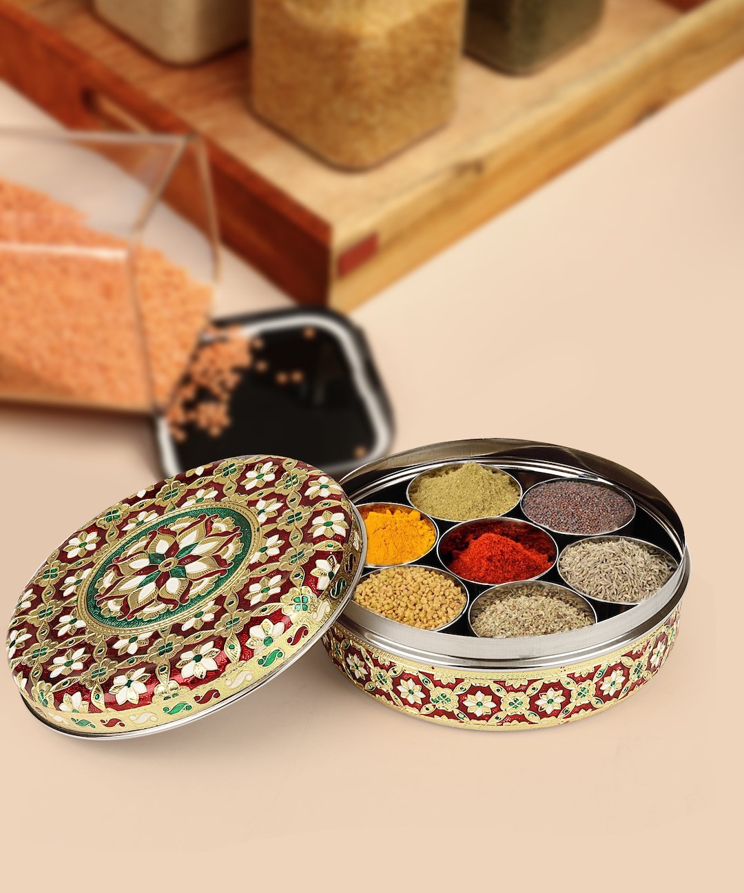 Stainless Steel Spice Box Masala Box/dabba (7 Steel Cups With 1 Spoon ...