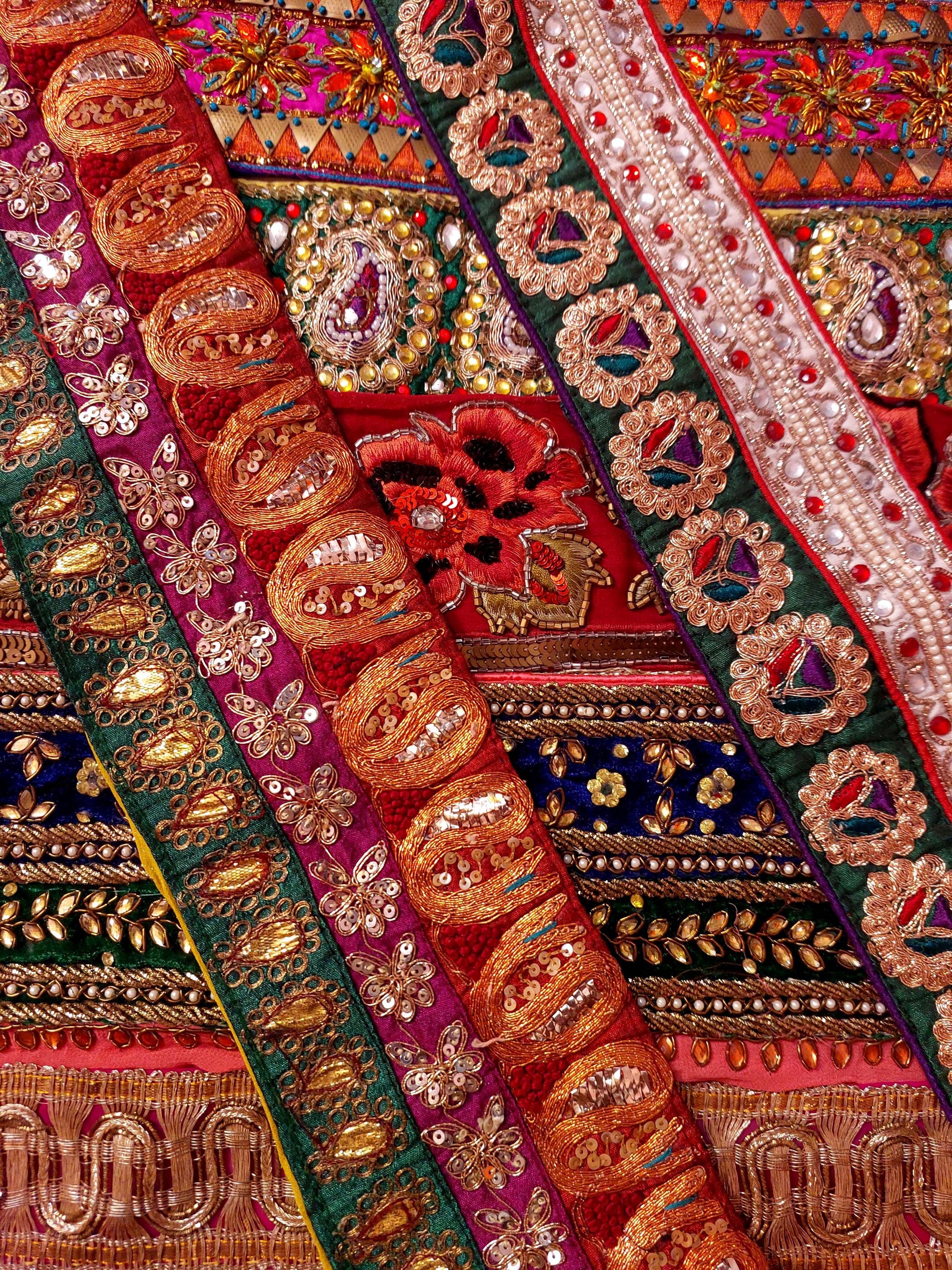 Indian Sari Trim Scrap Bundle – Vintage Embroidered Fabric Remnants for ...