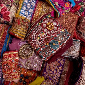 Wholesale Vintage Sari Trim Scrap Pack – Indian Embroidered Fabric ...