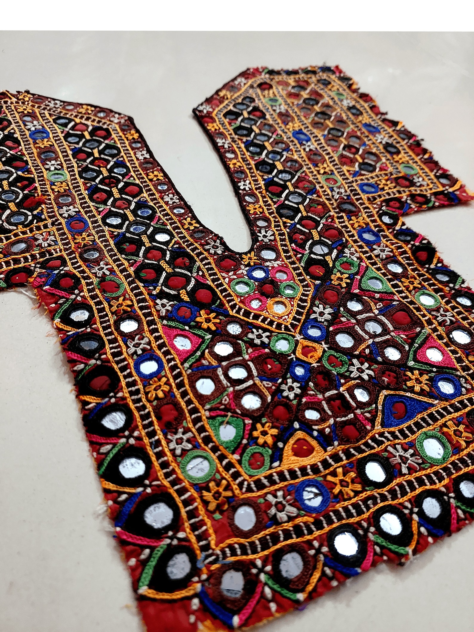 Indian Traditional Banjara Fabric Hand Embroidered Mirror Work Neck ...