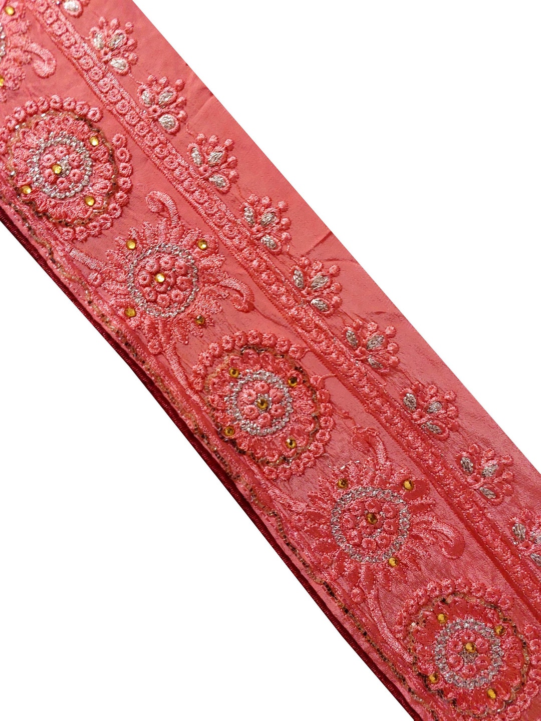 Indian Vintage Saree Trim, Peach Embroidered Border, Sequin and Beaded ...