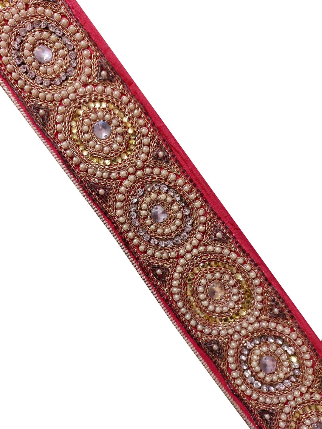 Indian Vintage Pink and Gold Saree Trim, Gold Zari & Pearl Beaded ...