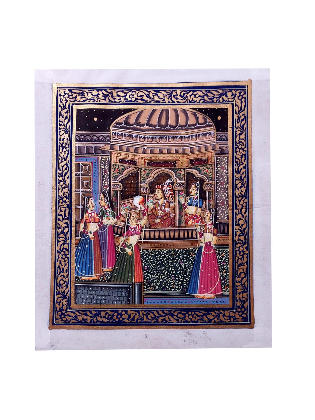 Hand Painted Mughal Miniature Painting on Pure Silk Fabric Rajasthan ...