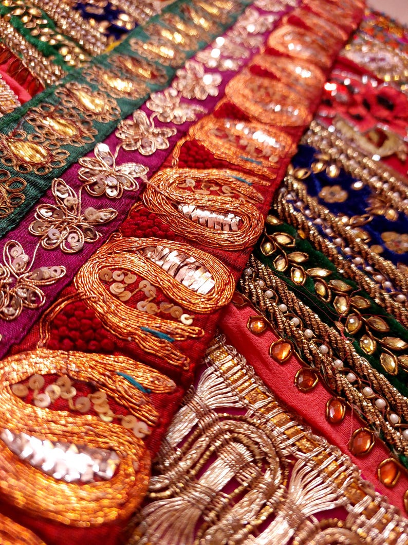 Indian Sari Trim Scrap Bundle – Vintage Embroidered Fabric Remnants for ...