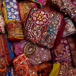Wholesale Vintage Sari Trim Scrap Pack – Indian Embroidered Fabric ...