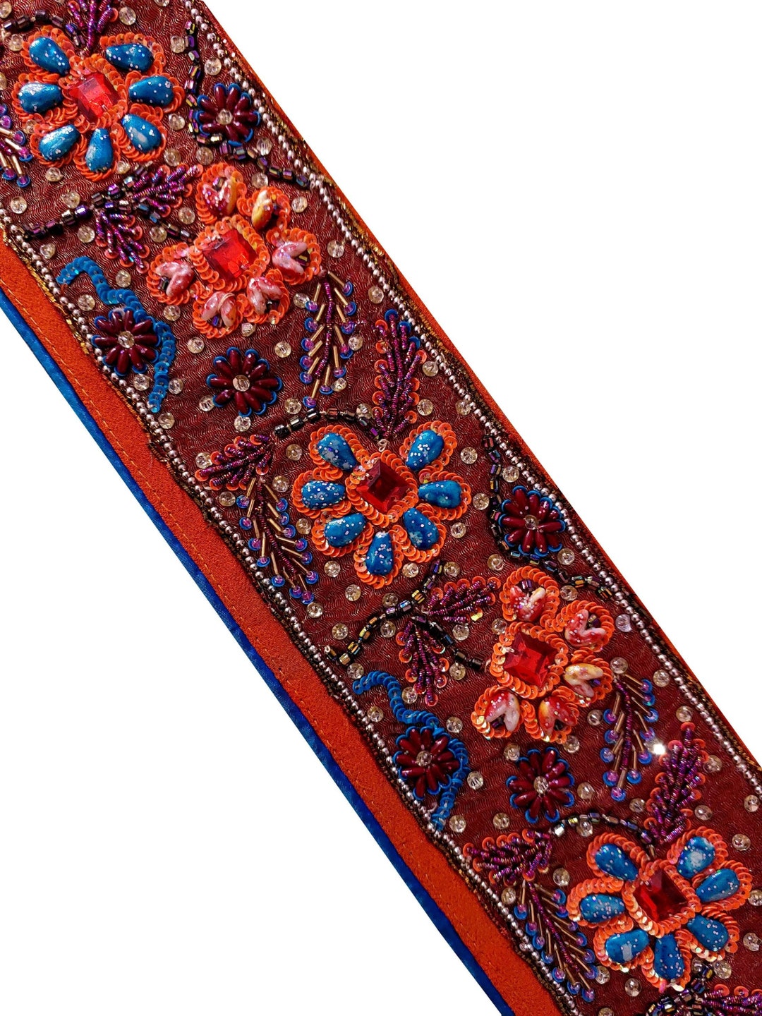 Vintage Indian Saree Trim - Red and Blue Fabric Border With Hand ...