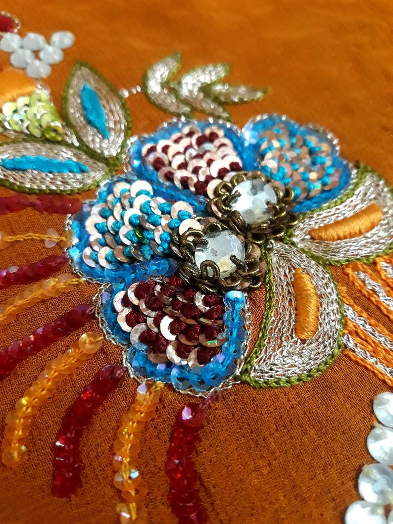 Vintage Hand Beaded Patches Boho Flower Applique Custom | Etsy