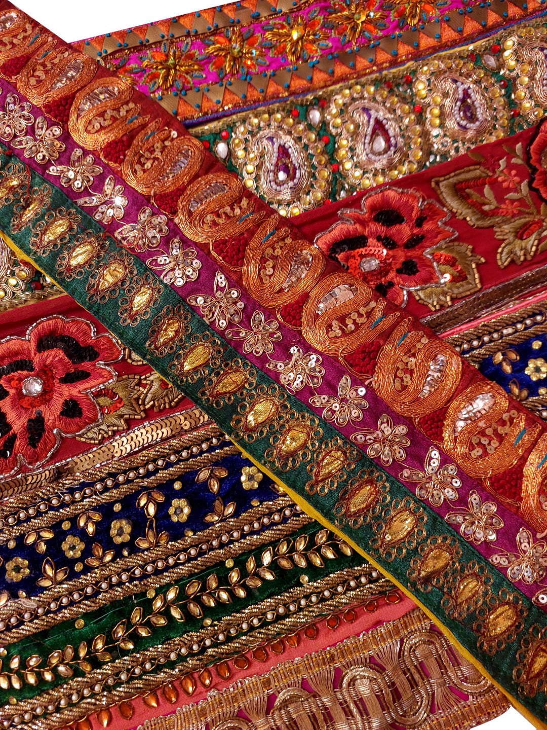 Indian Sari Trim Scrap Bundle – Vintage Embroidered Fabric Remnants for ...