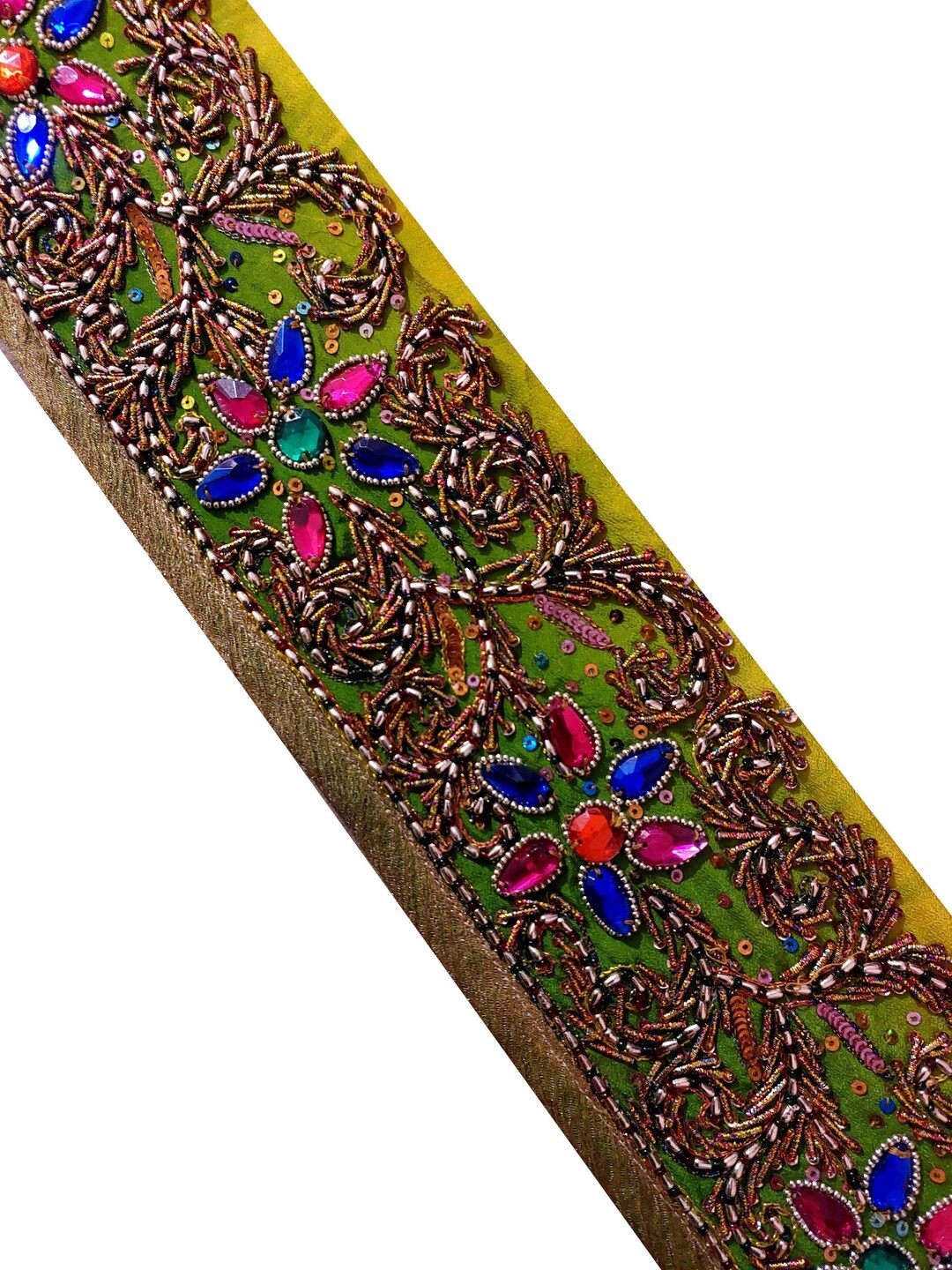Vintage Indian Saree Trim - Green Fabric Border With Multicolor ...