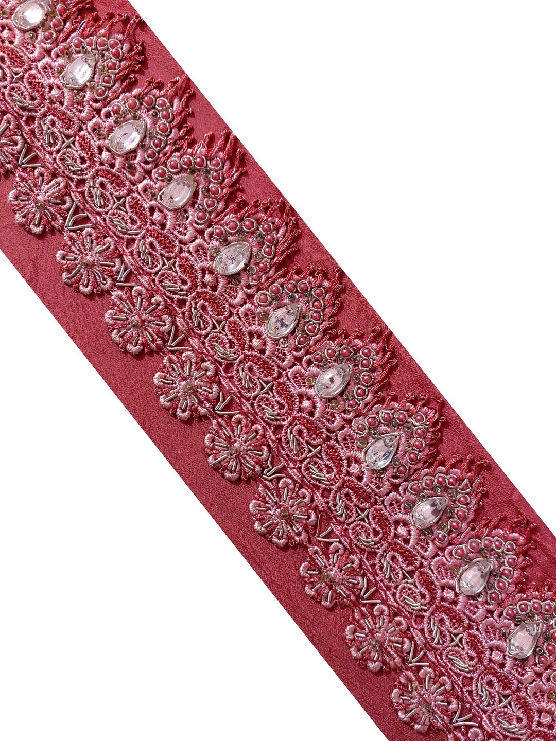 Vintage Indian Saree Trim - Pink Fabric Border With Delicate Pearl ...