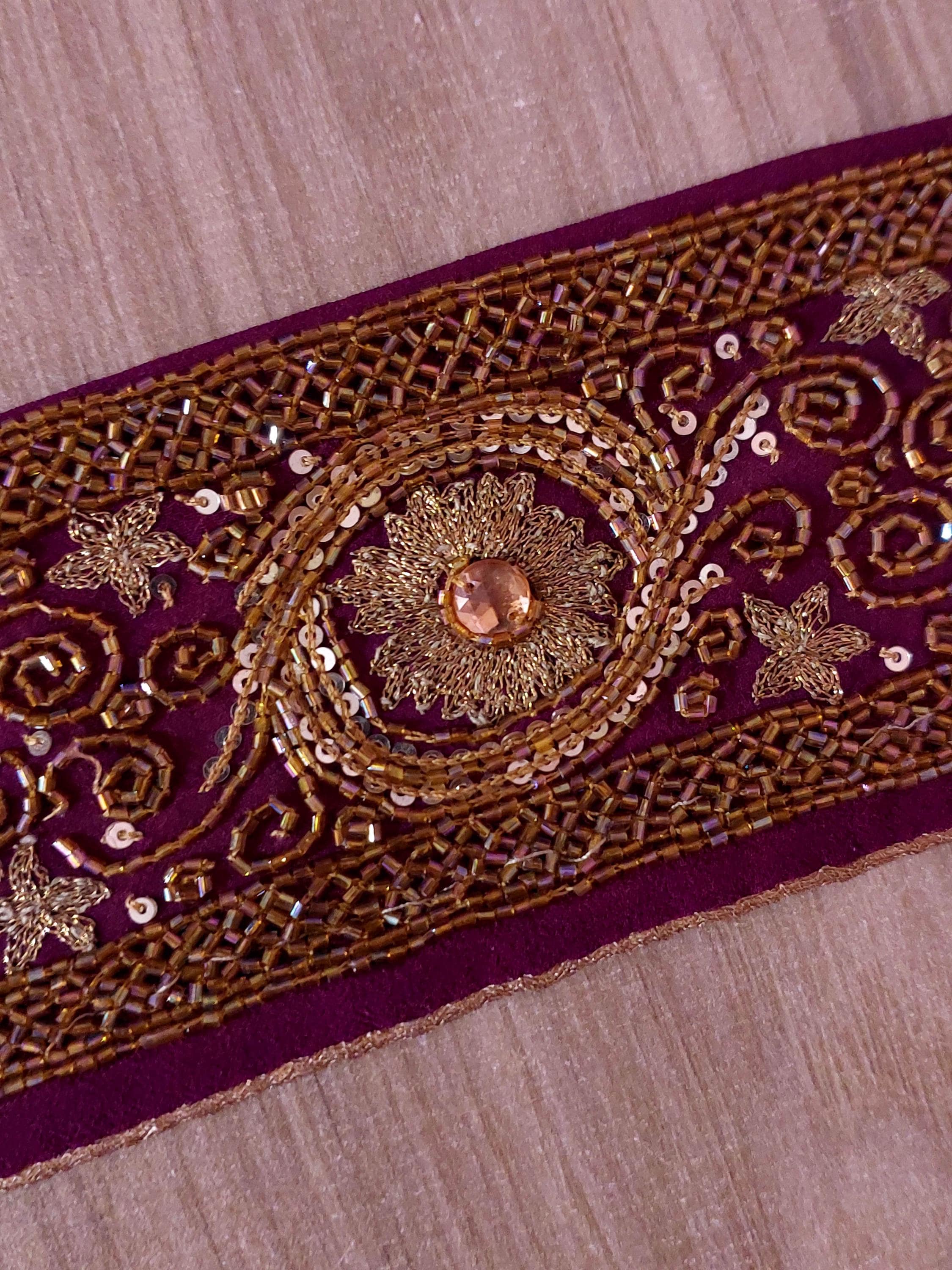 Indian Vintage Saree Trim | Gold Zari and Sequin Border | Maroon ...