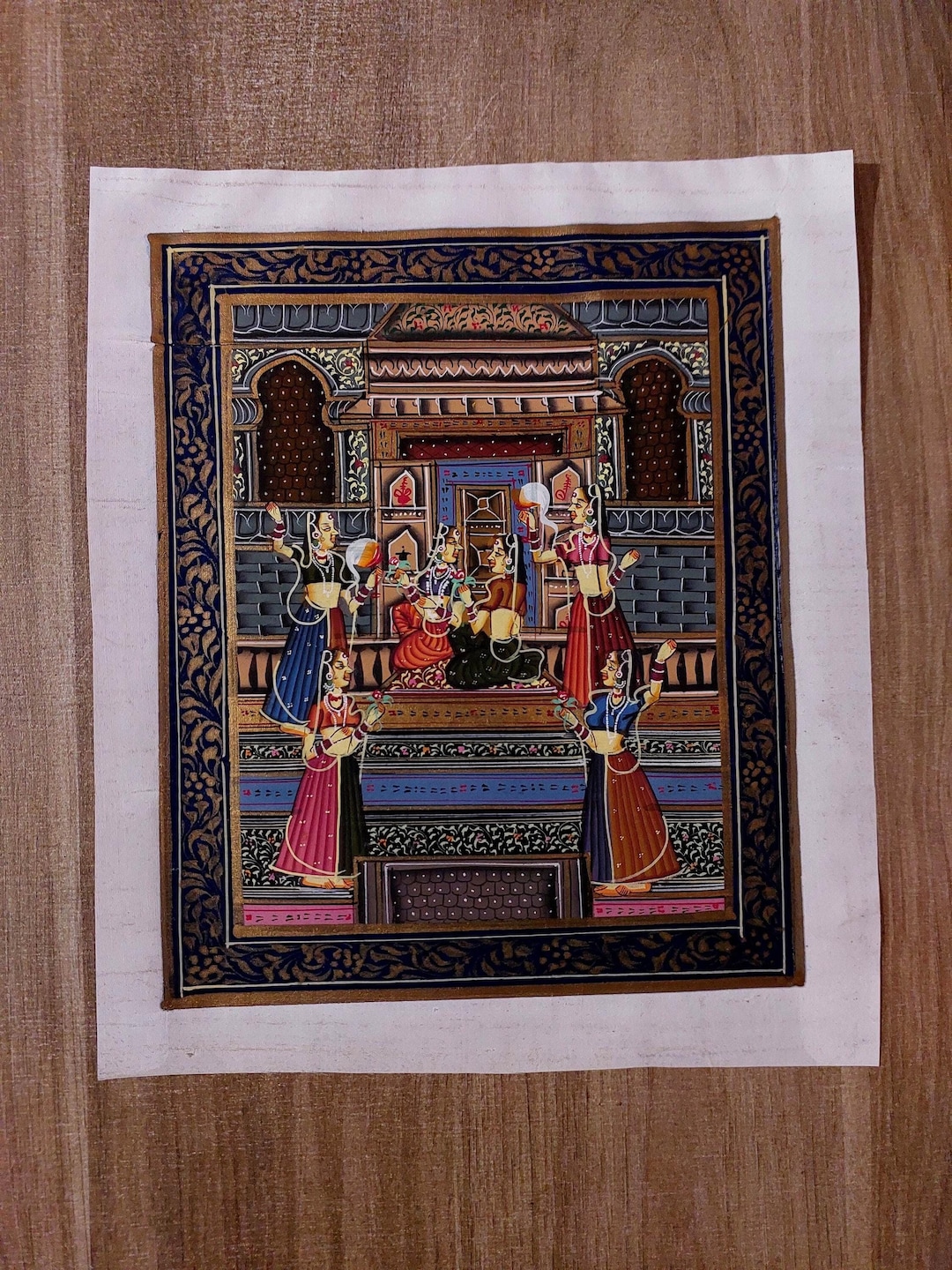 Handmade 1980s Rajasthani Mughal Miniature Painting - Regal Palace ...