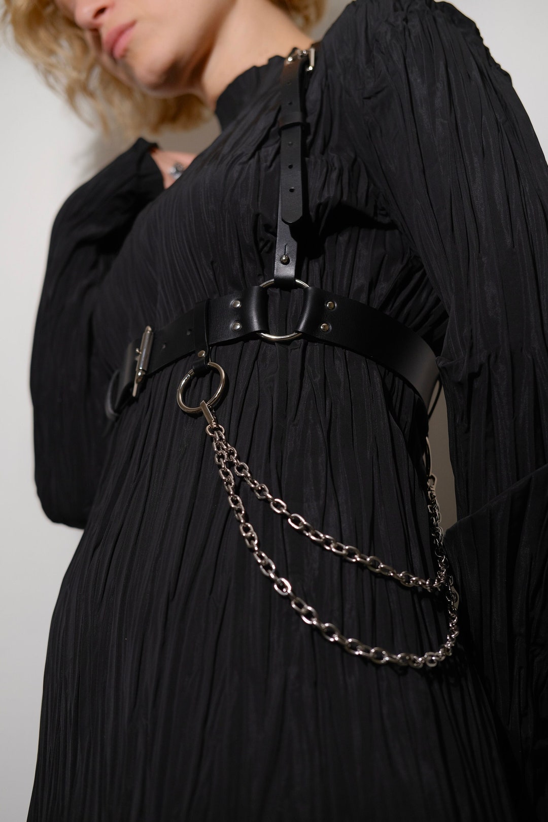 Plus Size Black Leather Chain Harness: Handmade Body Belt - Etsy