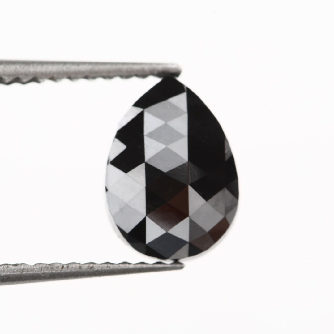 1.56 CT Checker Cut Pear Shape Rose Cut Diamond Loose Natural Black Diamond Canadian Mine ...