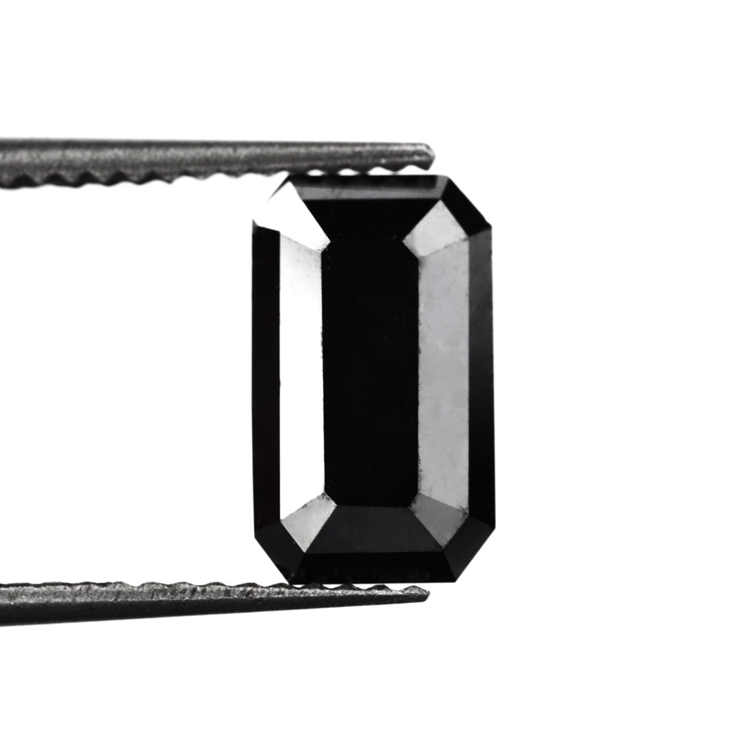 2.46 Ct Elongated Emerald Cut Black Diamond Loose Black Emerald Shape ...