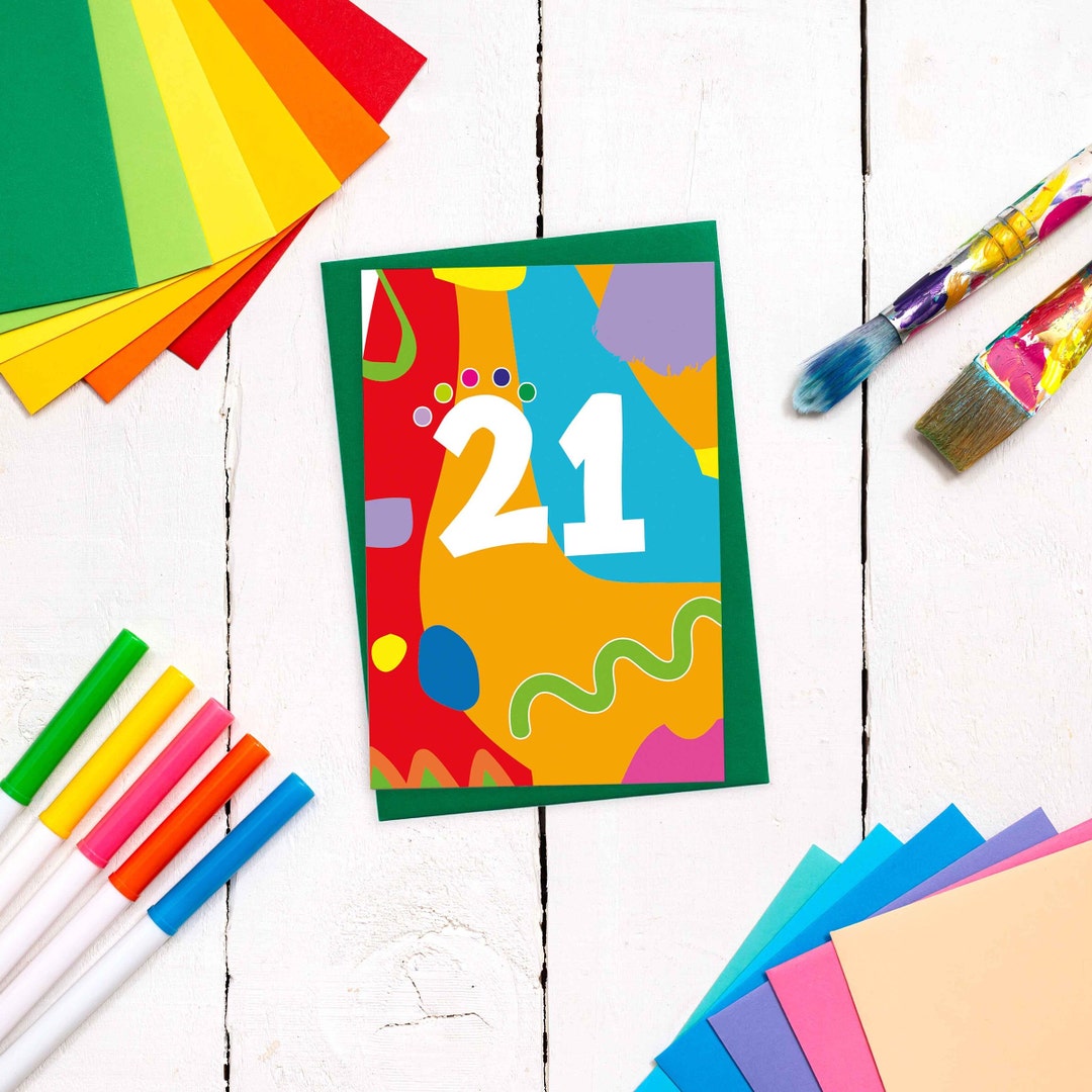21st Birthday Card Colourful and Modern Abstract Shapes 21 Card 21st ...