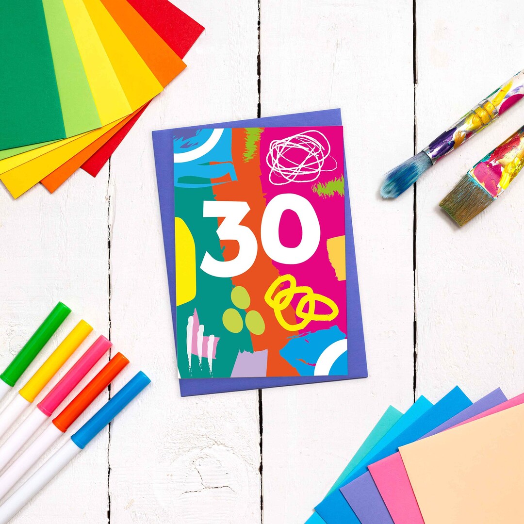 30th Birthday Card Colourful and Modern Abstract Shapes 30 Card 30th ...
