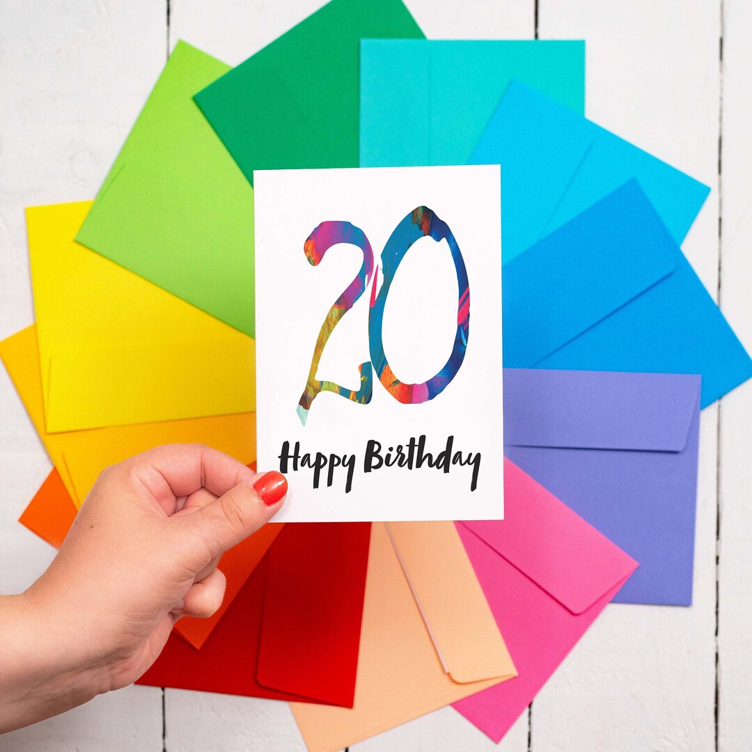 Modern 20th Birthday Card With Coloured Envelope | Twentieth Birthday ...