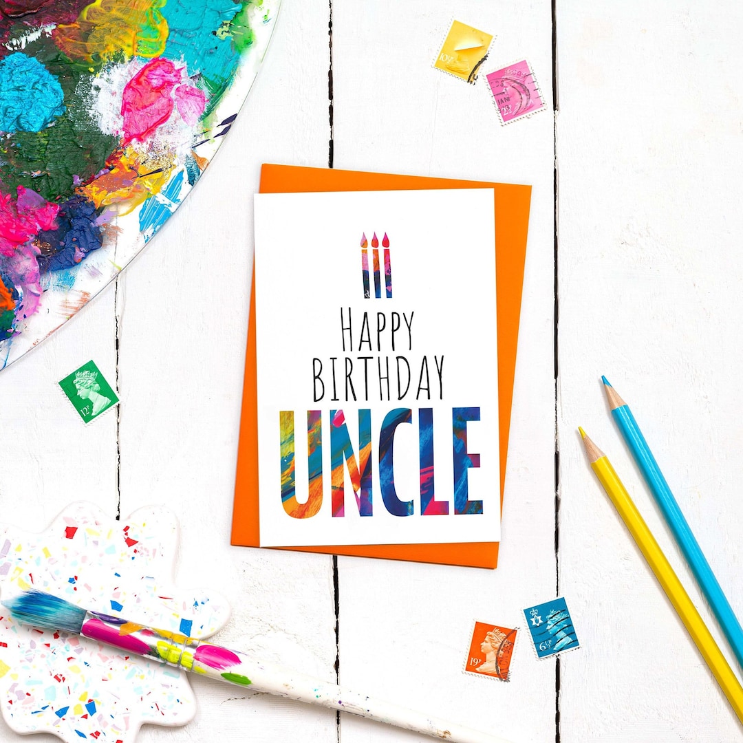Modern Uncle Birthday Card With Coloured Envelope | A6 Greeting Card ...