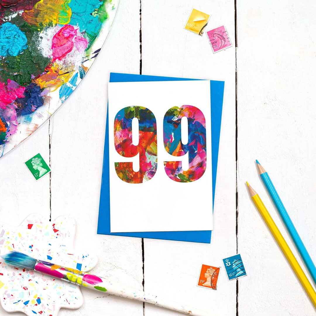 99 Card Amazing 99th Birthday Card Modern 99 Card Abstract Art Card ...