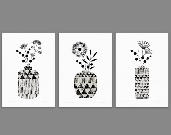 Set of 3 Floral Prints Geometric Wall Decor Set of 3 - Etsy