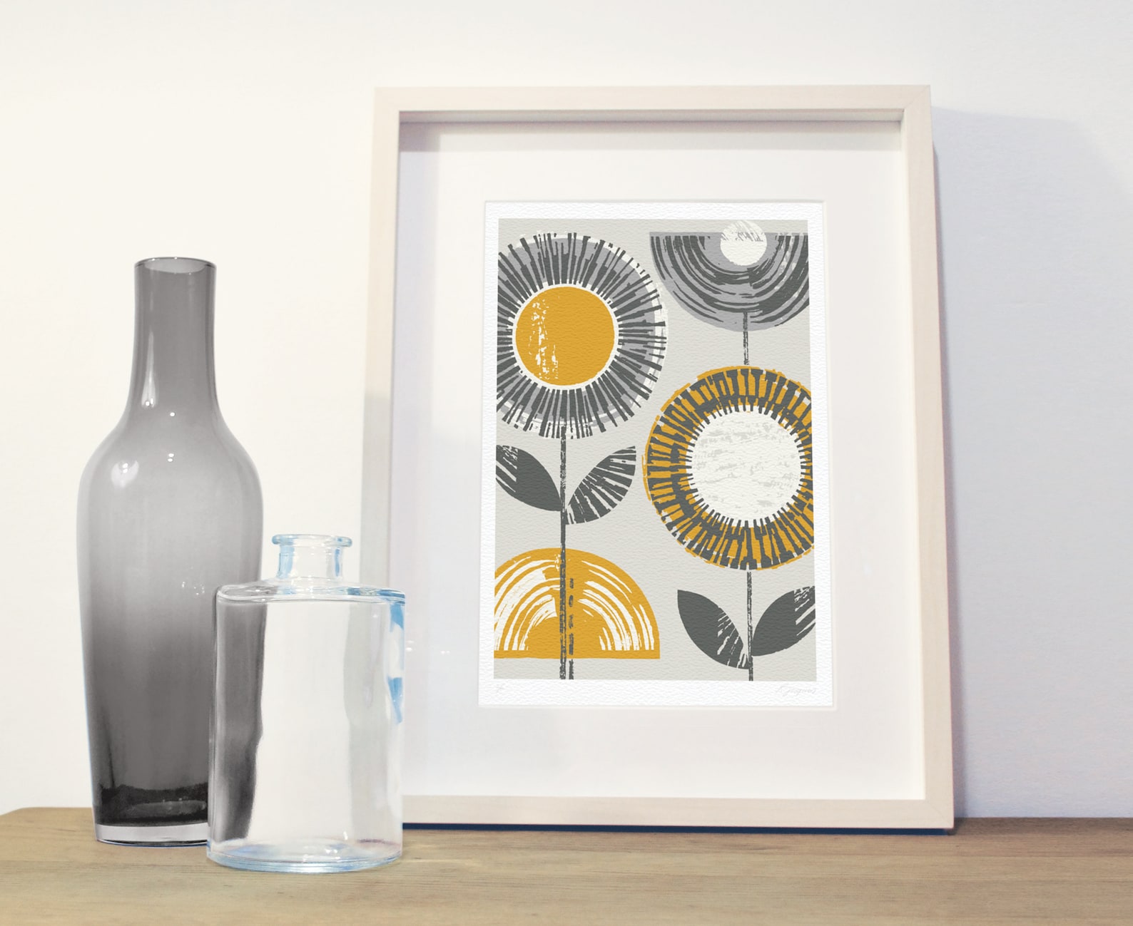 Retro Flower Print, Mid Century Modern, Abstract Flowers, Ochre Flower ...