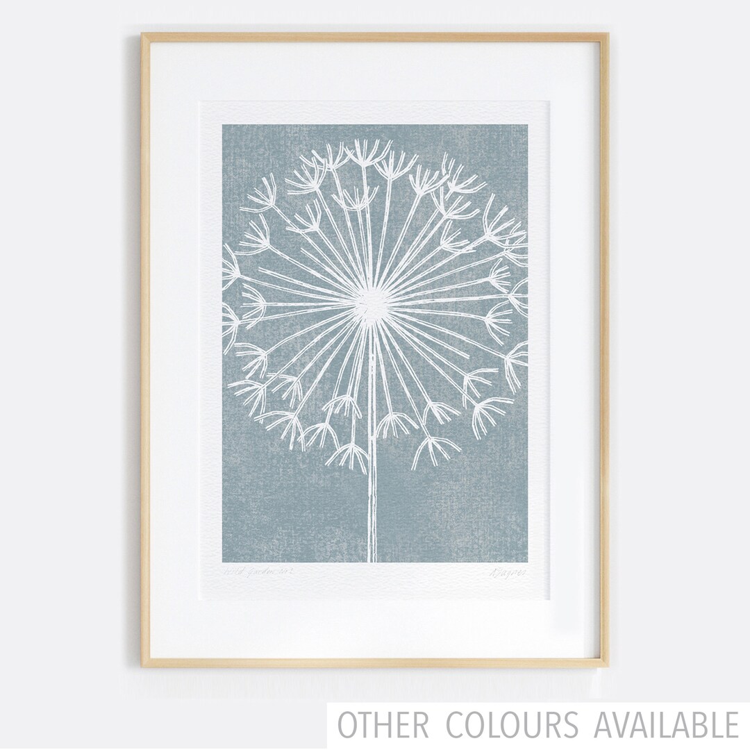 Dandelion Clock Print, Slate Blue, Blush Pink or Sage Green, A4, A3 ...