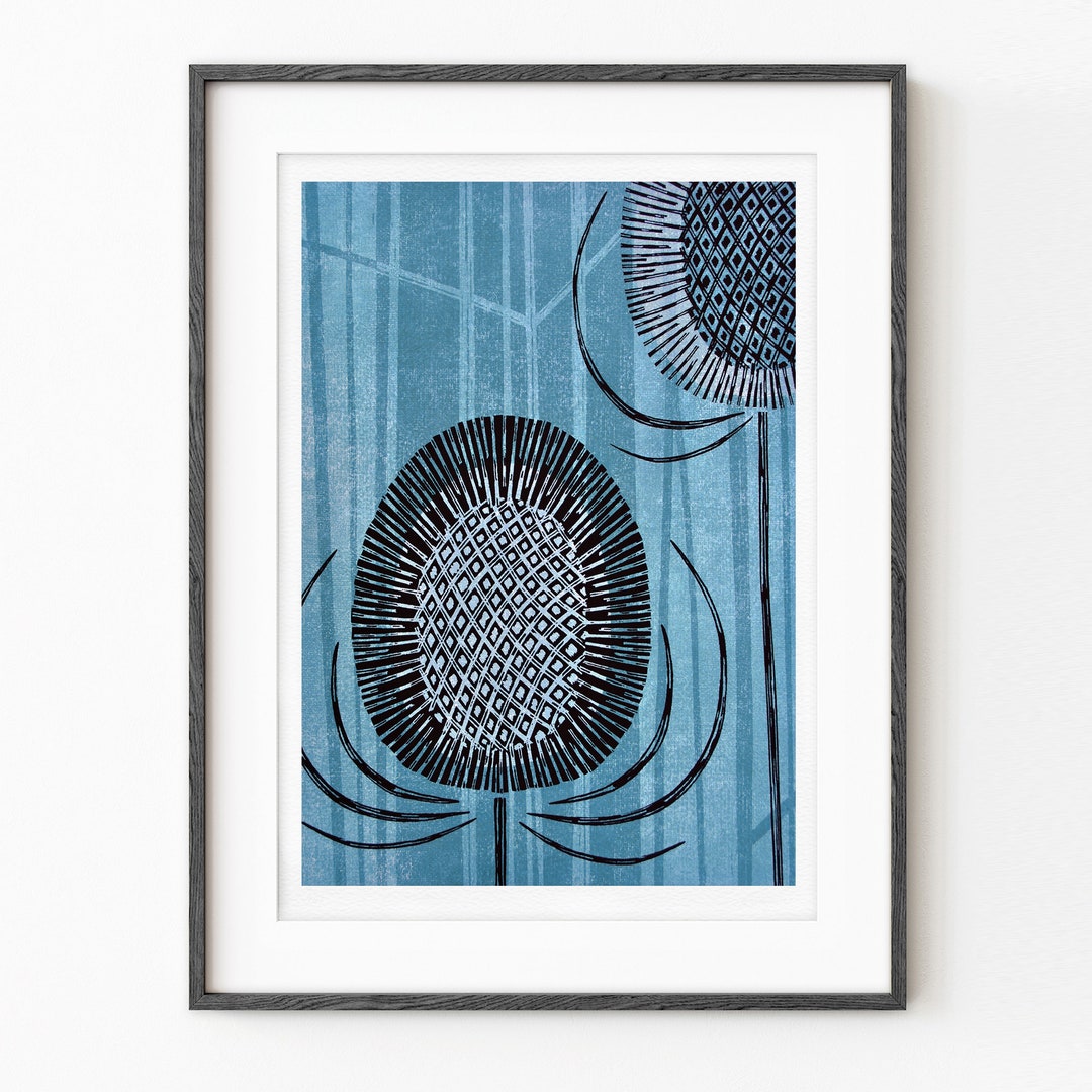 Limited Edition Teasel Print, Blue and Black Seed Head Print, Denim ...