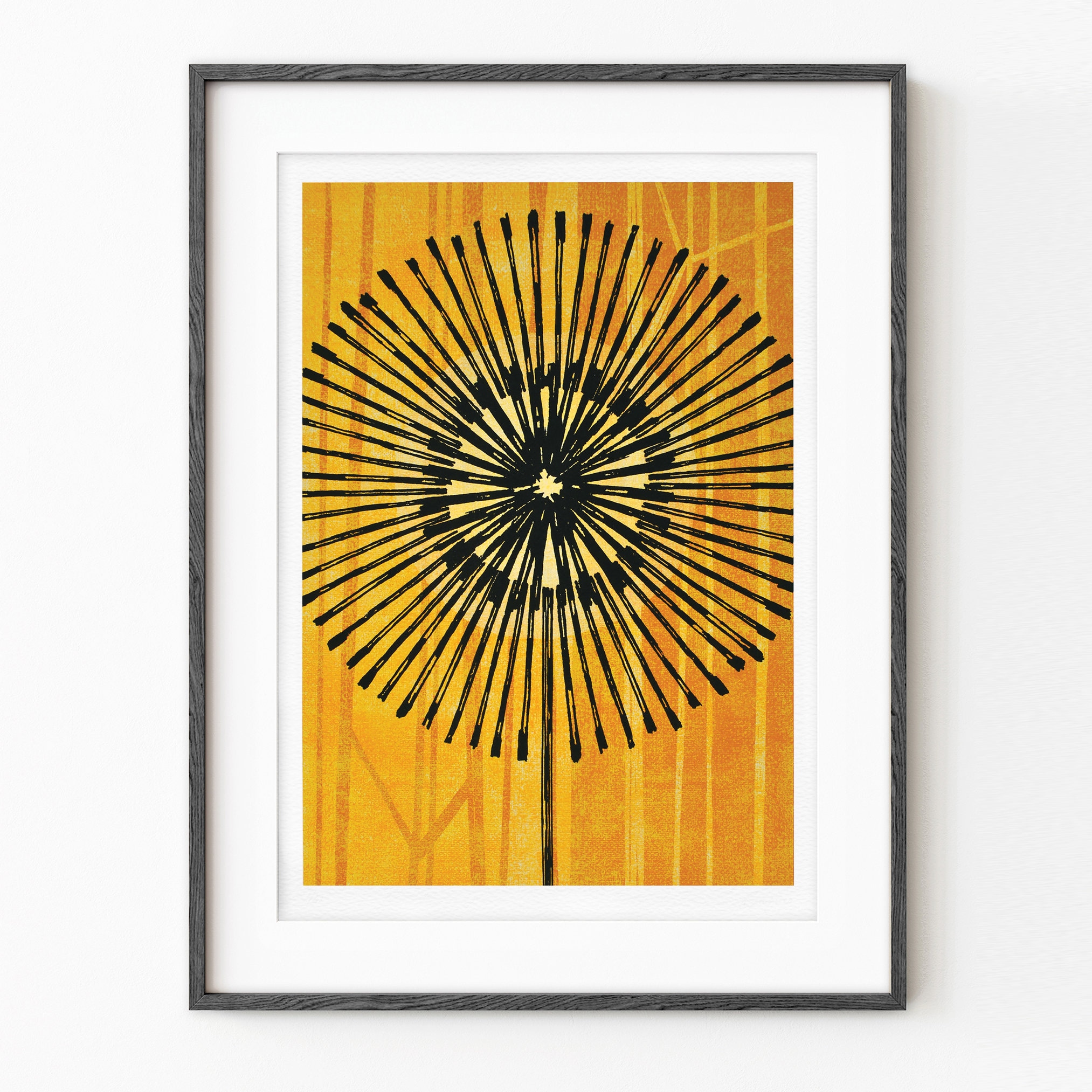 Mustard Yellow Dandelion Clock Print, Yellow Mid Century Print, Retro ...