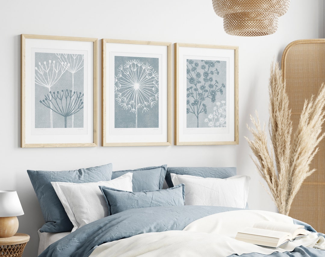 Set of Three Prints Slate Blue Grey Seed Head Prints Blue - Etsy