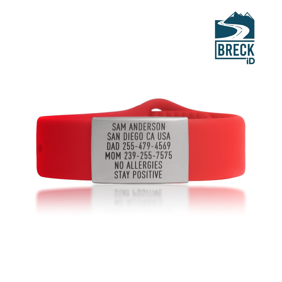 Runner ID Medical Alert Bracelet Silicone Wristband Custom ID Pin and ...