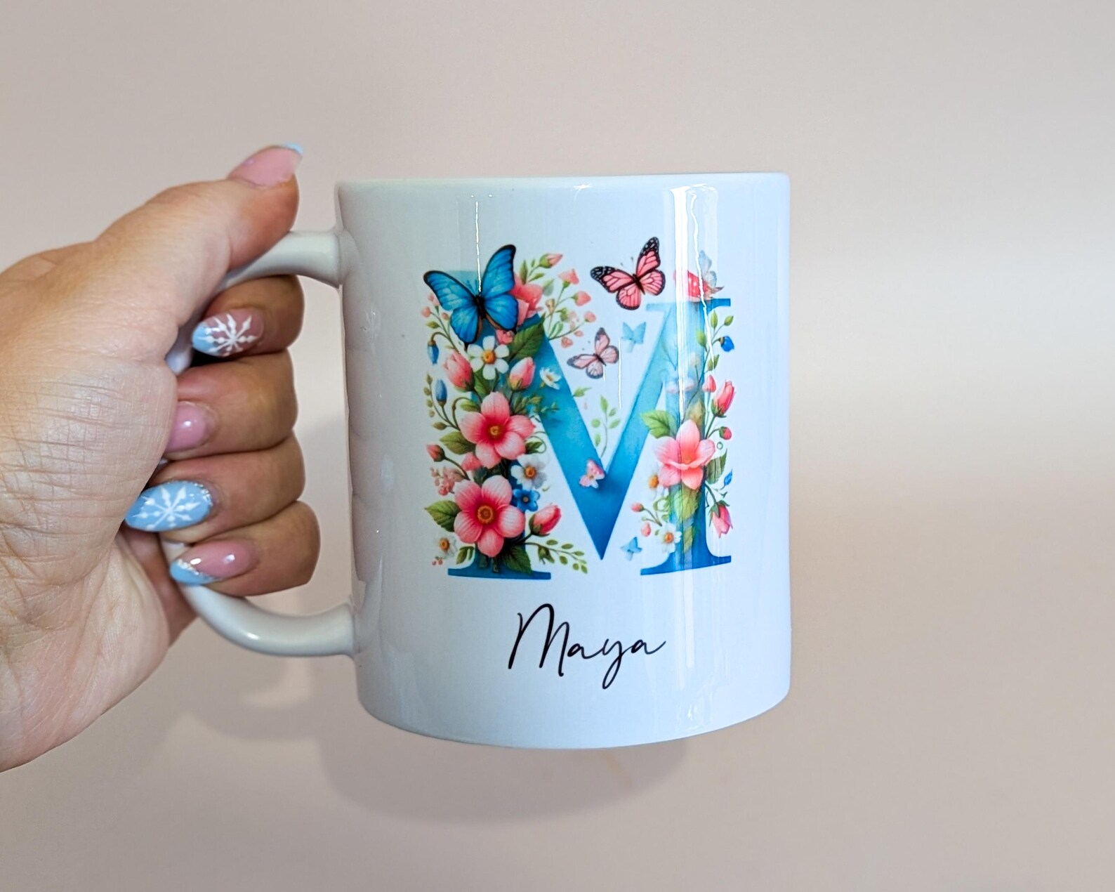 Personalised Floral Initial Mug: Custom Name Coffee Cup - Etsy