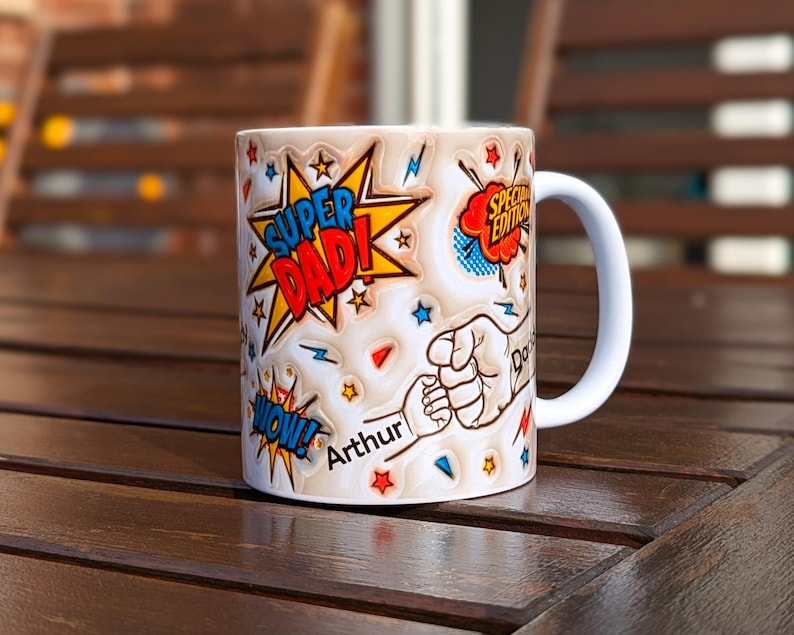 Personalised Super Dad Mug up to 5 Children Holding Hands Fist Bump Mug ...