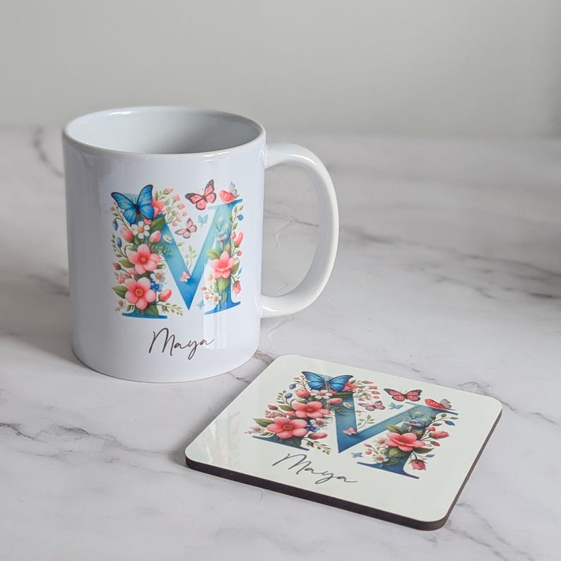 Personalised Floral Initial Mug: Custom Name Coffee Cup - Etsy