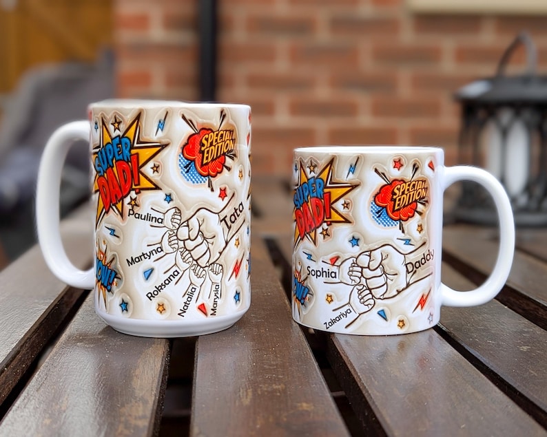 Personalised Super Dad Mug up to 5 Children Holding Hands Fist Bump Mug ...