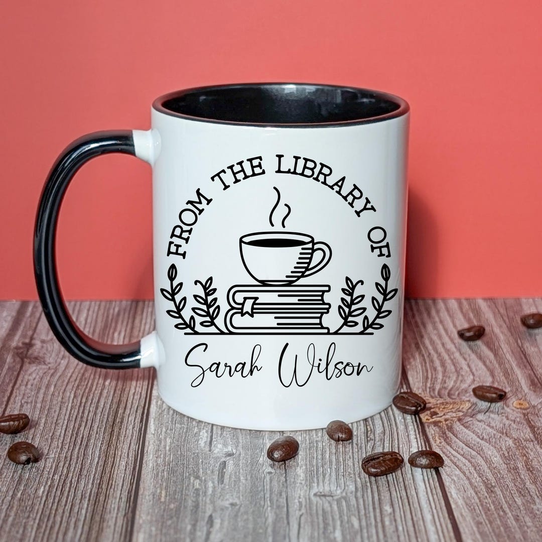 Personalised Library Stamp Mug – Custom Name Book Lover Gift, Librarian ...