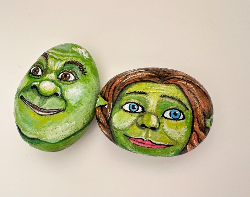 Hand Painted Pebble Art Couple: Shrek and Fiona Stone Art - Etsy Australia