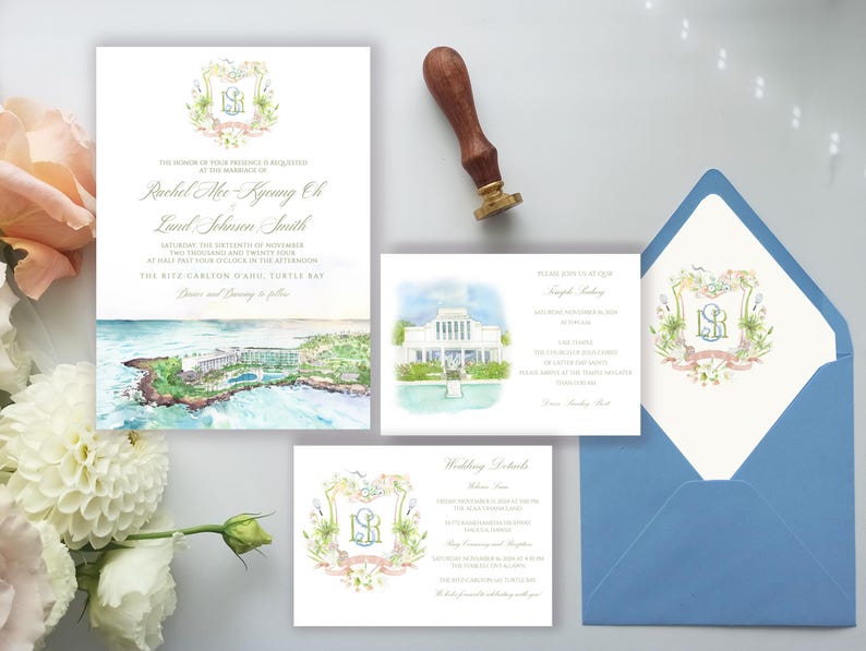 Fully Custom Invitation Set for Destination Wedding: Watercolor Venue ...
