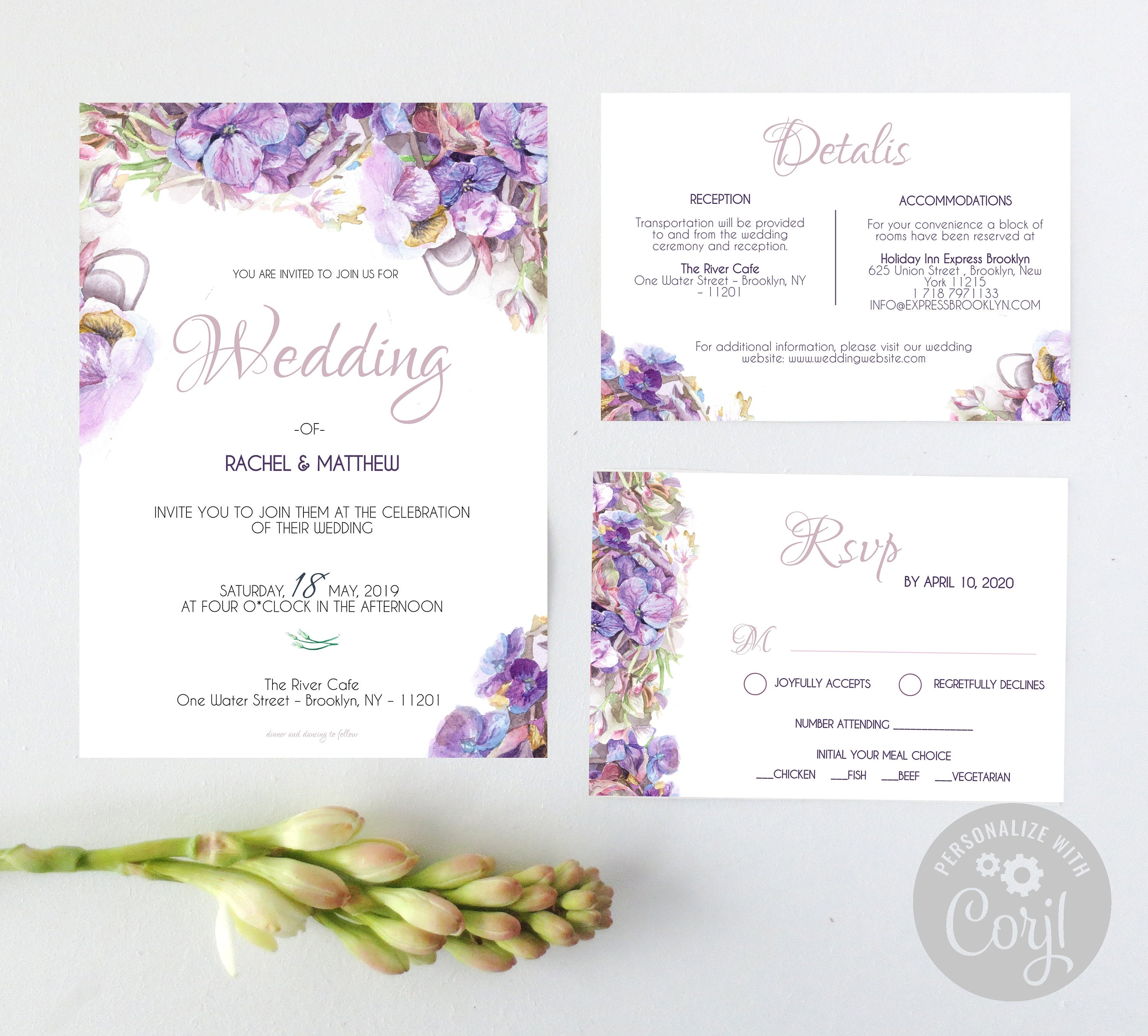 Violett Florale Hochzeit Einladung Vorlage Download Lila | Etsy