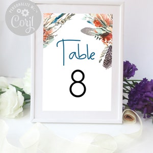 Floral Boho Wedding Table, Number Template, Wedding Table Number ...