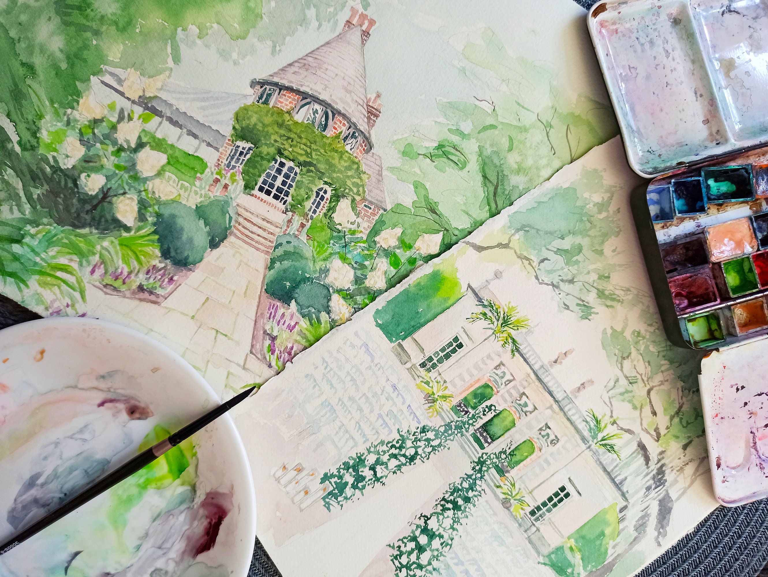 Custom Hand-drawn Trifold Wedding, Concertina Watercolor Italy ...