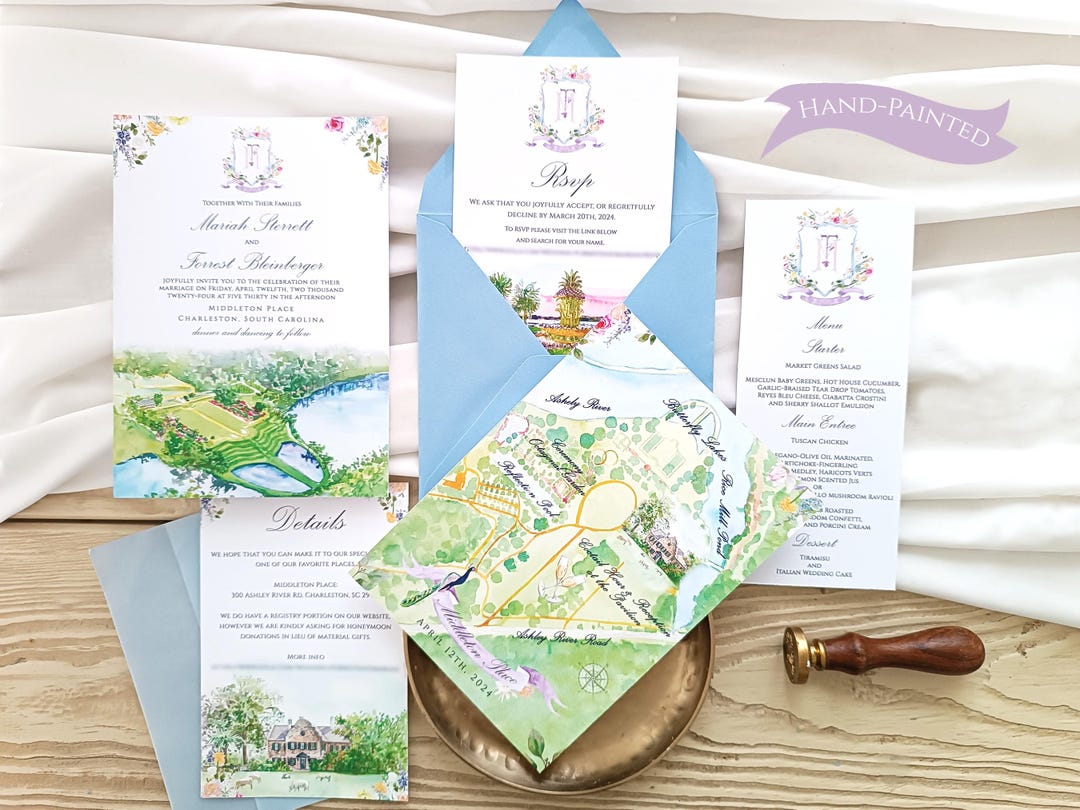 Fully Custom Invitation Set for Destination Wedding: Watercolor Venue ...