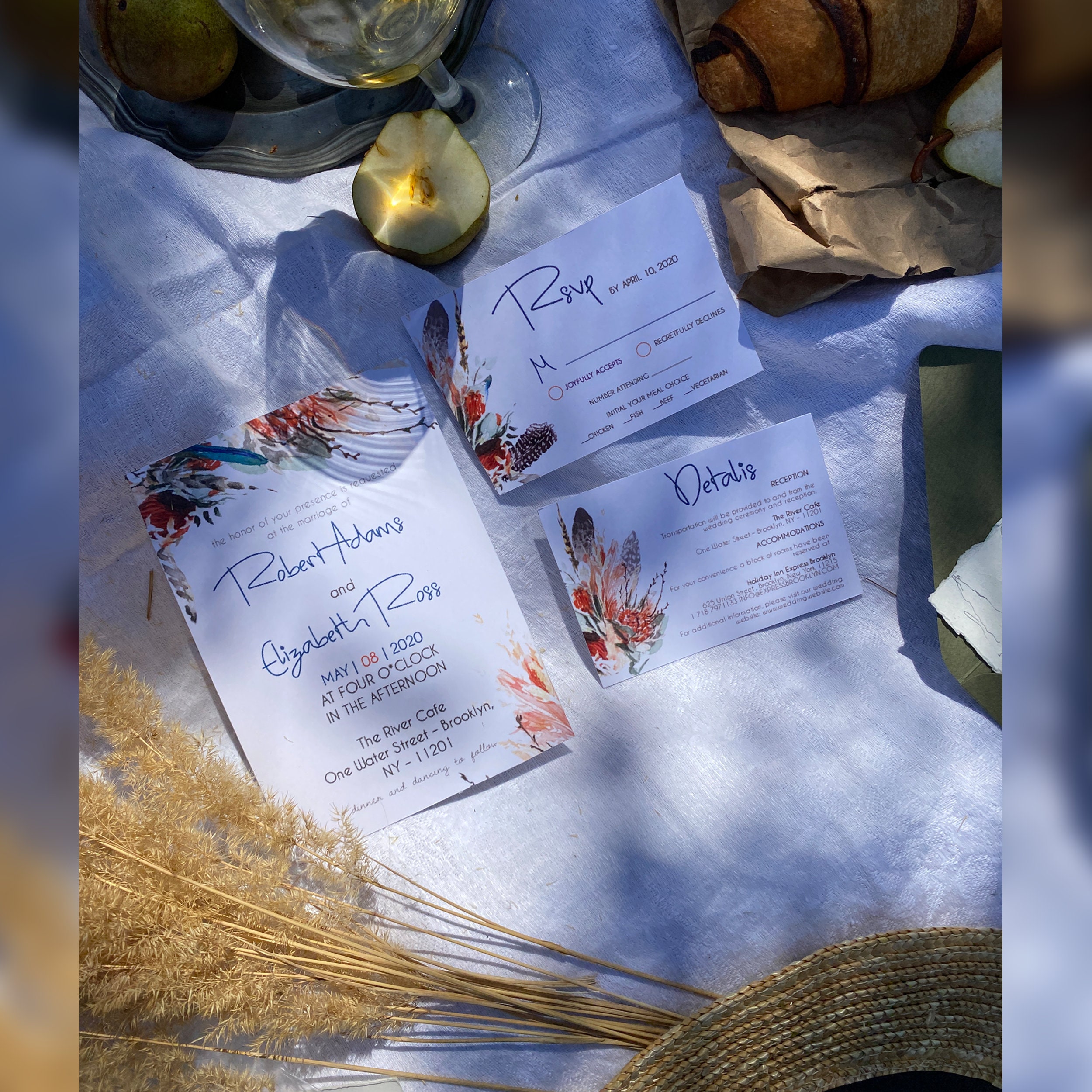 Floral Boho Wedding Invitation Set Template Download | Etsy